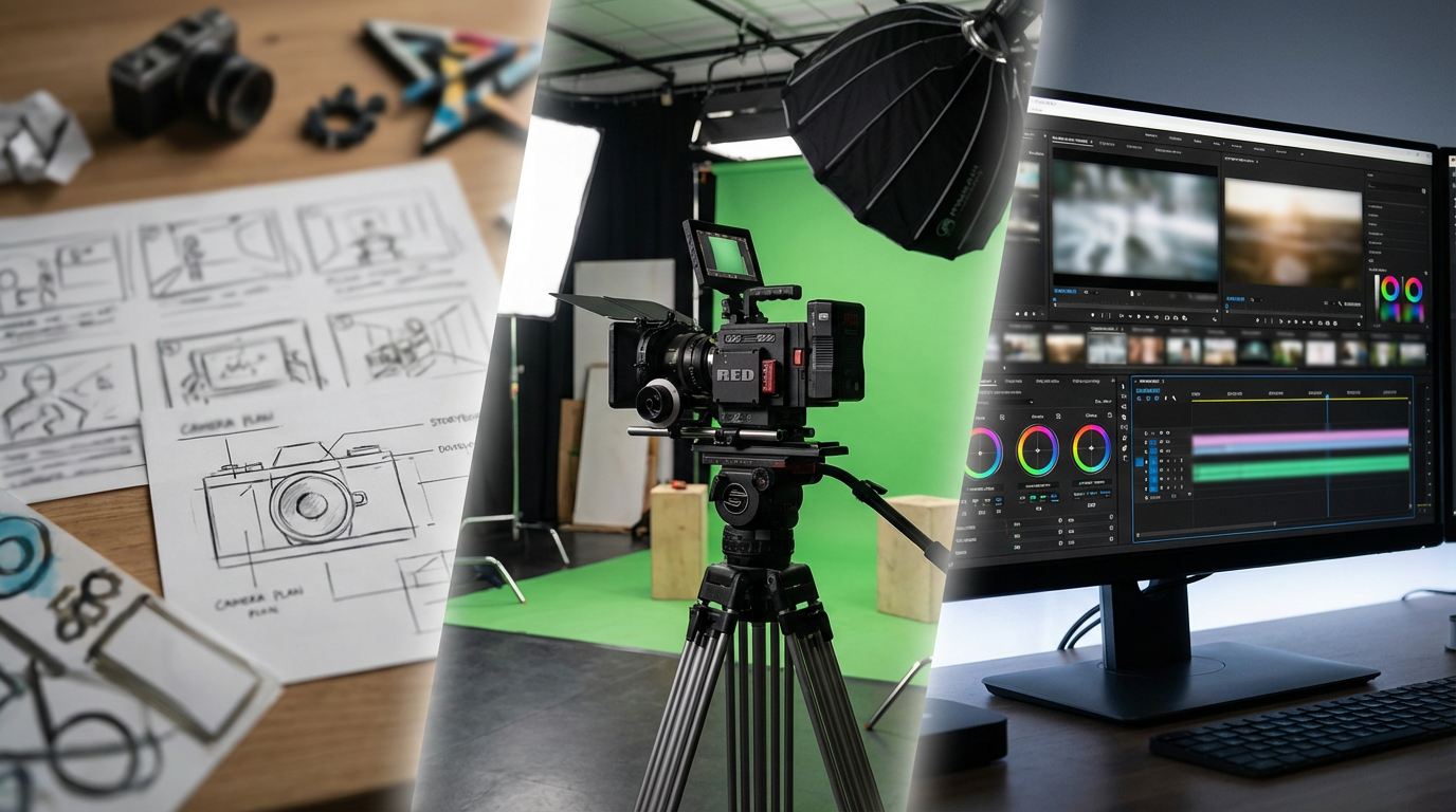 pre-production, production and post-production